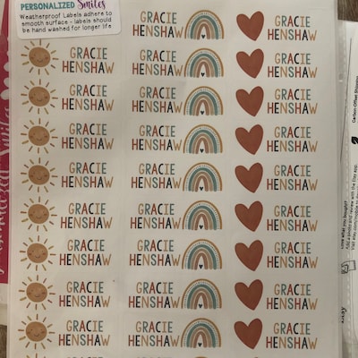 30 Personalized Watercolor Rainbow and Sun Name Labels Waterproof Name ...