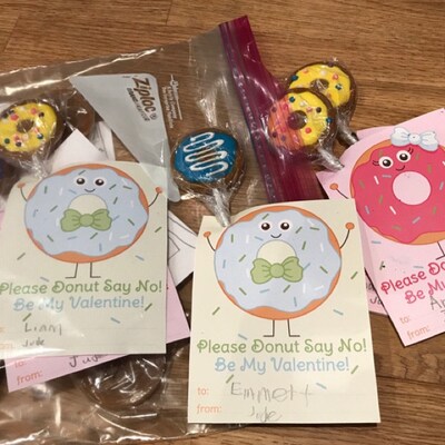 Donut Valentine Printable Cards, Doughnut Valentines, Boy and Girl ...