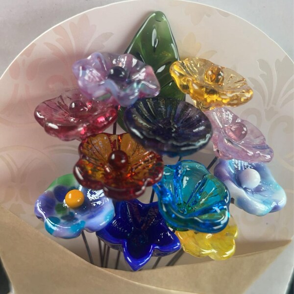 TRUE BLUE Bouquet-loyal/trustworthy/faithful glass Flower/leaf 11 ...