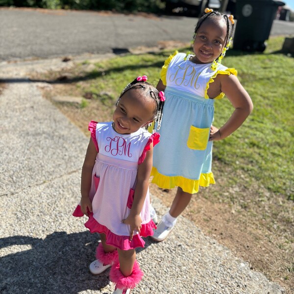 Girl's Name Dress With Bow , Embroidered, Multi Color, Special ...