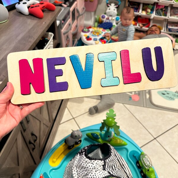 Wooden Name Puzzle, Christmas Gift for Kids, Name Puzzles for Toddlers ...