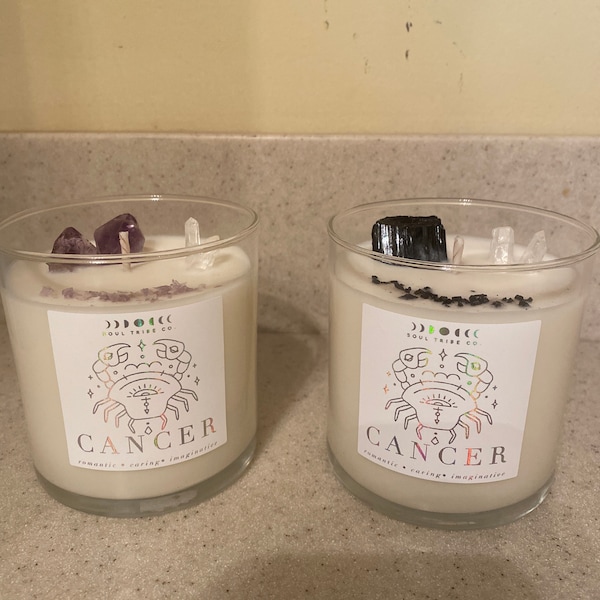 Iridescent Cancer Candle With Crystals: Handmade Zodiac Gift - Etsy