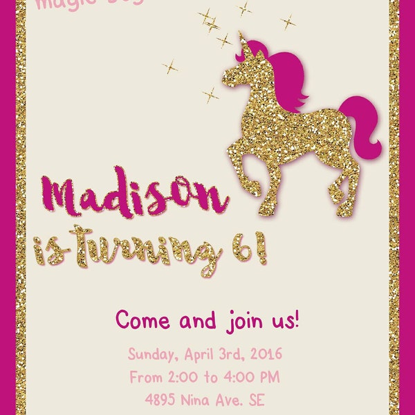 Glitter and Sparkle Birthday Party INVITATION, Pink Polka Dots ...