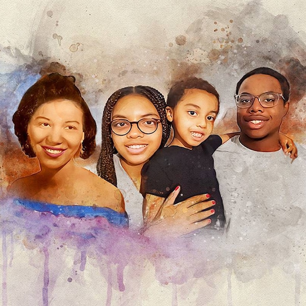 Watercolor Family Portrait From Multiple Photos, Merge Different Photos ...