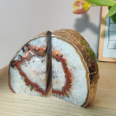 Red Rust Agate 24ct Gold Edge Microcrystalline Quartz Premium Bookends ...