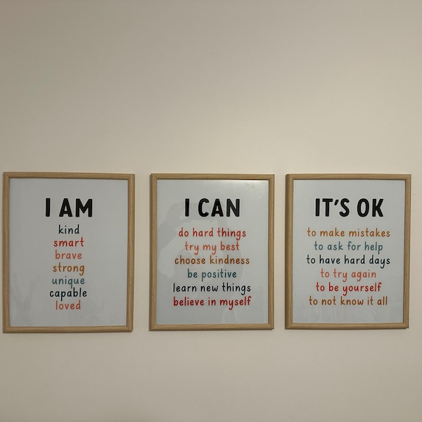 Affirmations for Kids Poster Set of 3, Daily Affirmations Wall Art ...