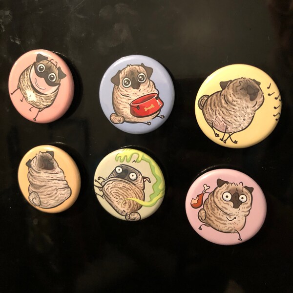 Pugmojis BRINDLE Pug Pins and Magnets - Cute Brindle Pugs Magnets, Pug ...