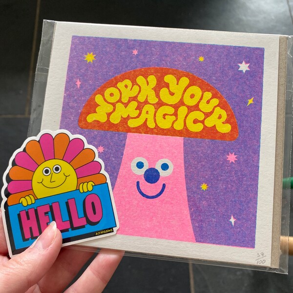 Risograph Mini Print // 3 Colour // SUN - Etsy