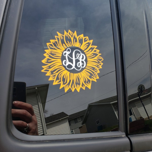 SUNFLOWER OUTLINE Monogram//monogram Decal//sunflower Decal//sunflower ...