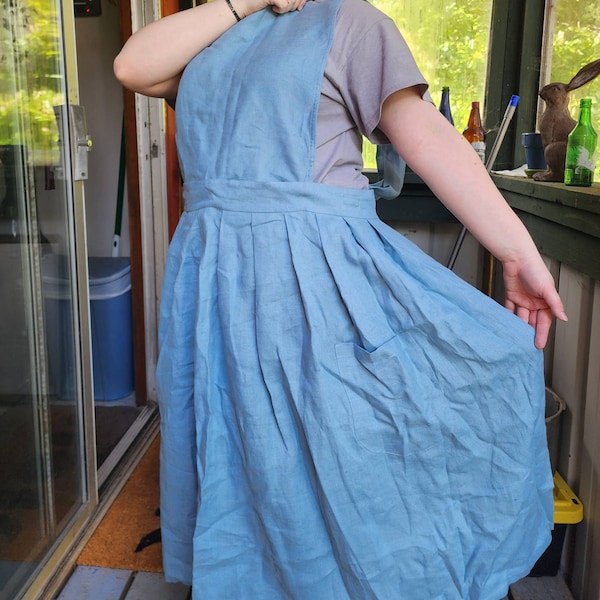 Linen Pinafore Apron Dress + Half Apron Skirt, Cottagecore Cross Back ...