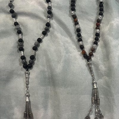 925 Silver Inlaid Yusuri, Yusr, Black Coral 33 Prayer Beads Misbaha ...