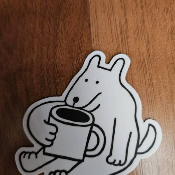 Coffee Dog Vinyl Sticker - Etsy