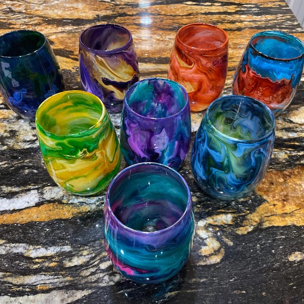 Purple and Gold Hand Painted Glass Vase, Colorful Mantel Decor, Flower ...