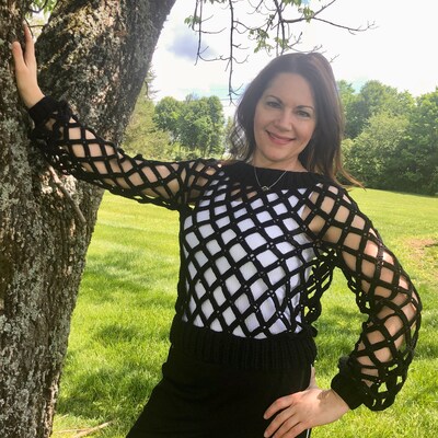 Women Crochet Sweater PATTERN Off-shoulder Sunny Seine Summer Net Mesh ...