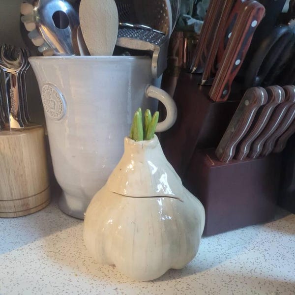 Handmade Ceramic Garlic Pot, Cottage Kitchen Decor, Pottery Garlic ...