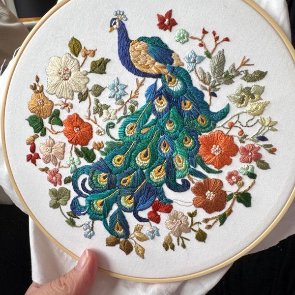 Peacock Embroidery PDF Pattern, Tropical Bird Hand Embroidery Design ...
