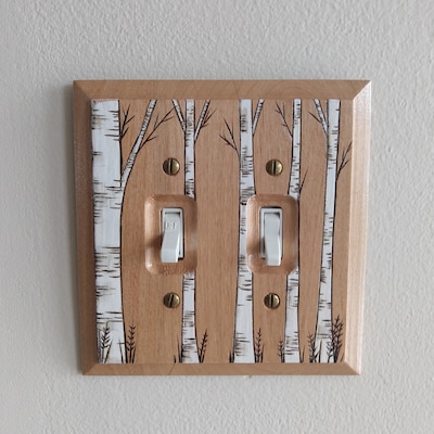 Wooden Single Outlet Duplex Wall Cover Wood Burned Designs Mushrooms ...