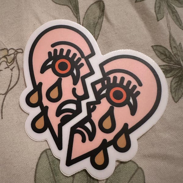 Crying Heart Tattoo Flash Sticker | Die Cut Vinyl | Red Heart Face With ...