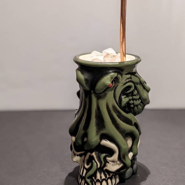 Cthulhu Tiki Mug: Hand-painted Green Octopus Skull Mug - Etsy