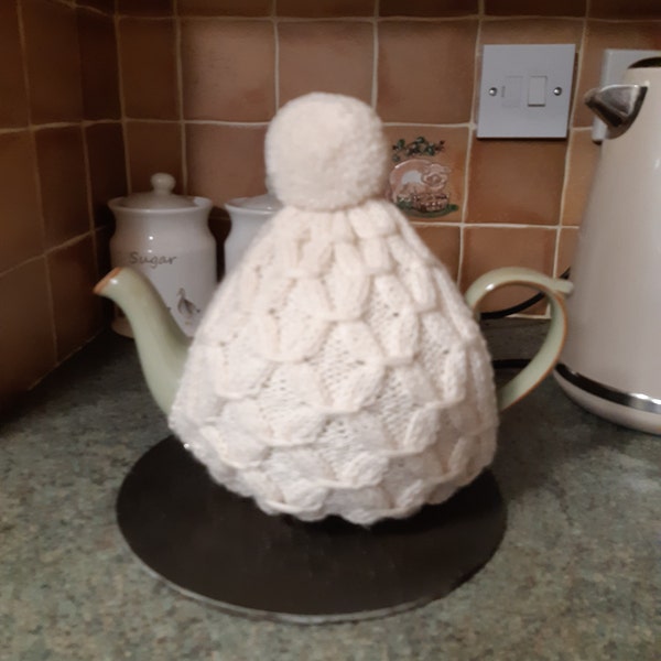 Large Knitted Cream and Blue Tea Cosy / 6 to 10 Cup Tea Cozy / Knitted ...