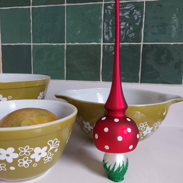 1 Czech Blown Glass Mushroom Tree Topper Christmas Ornament Decoration ...