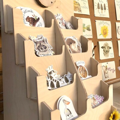 8 Pocket 5 Width Sticker Display Rack With U Cuts, Wooden Countertop ...