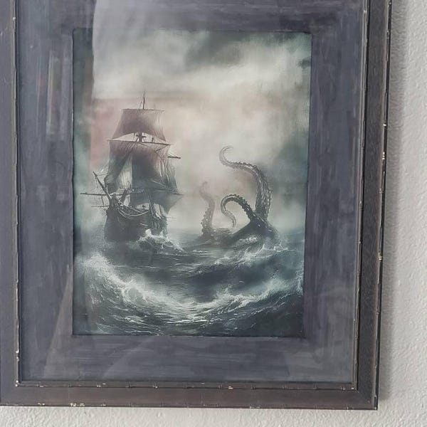 Lure of the Kraken Revised Print,gothic Pirate Ship Art,nautical Sea ...