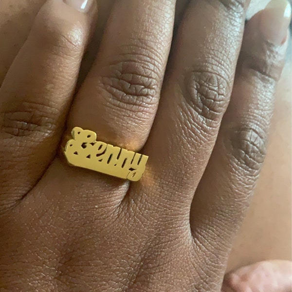 Script Name Ring, Word Name Ring, Couples Name Rings, Gold Initial Ring ...