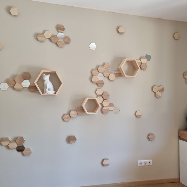Wood Hexagon Wall Art Decor Geometric Panels Sculpture Honeycomb Panel ...