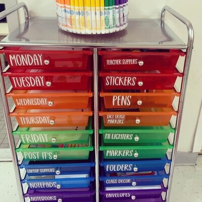 Classroom Labels, Rolling Cart Labels, Rainbow Cart Labels, Rolling ...