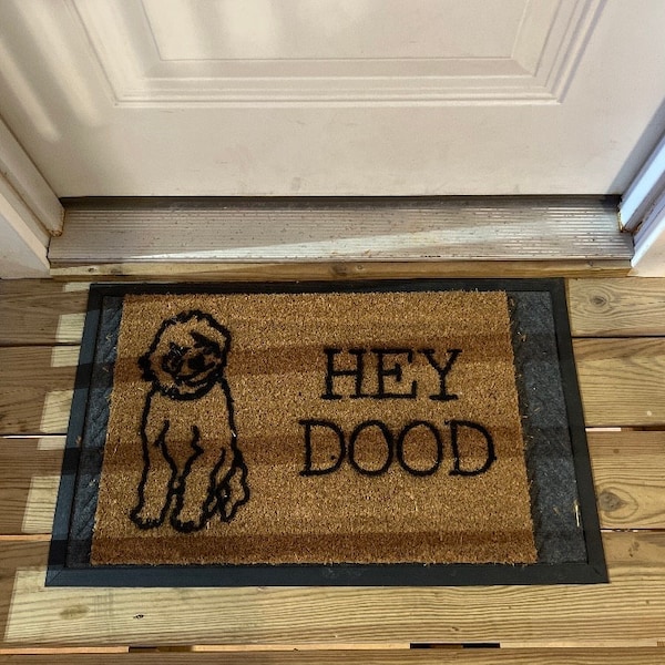 Hey Dood Funny Dog Doormat | Golden Doodle Welcome Mat | Gift for Dog ...