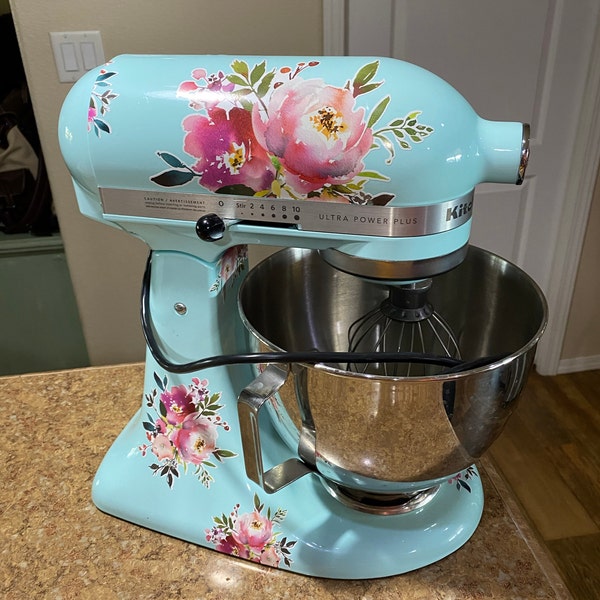 Dark Pink Watercolor Flower Mixer Decals: Kitchen Decor - Etsy