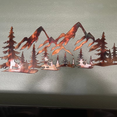 Copper Plated Metal Art Scene Trees and Mountains - Etsy