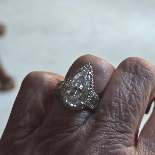 7 CT Large Pear Halo Engagement Ring Pear Moissanite Engagement Ring ...