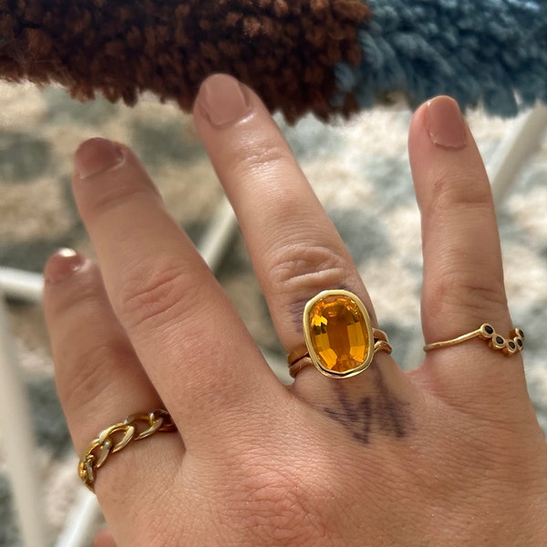 Big & Bold Citine Women Dainty Ring 5.00ct Citrine Cocktail Ring ...