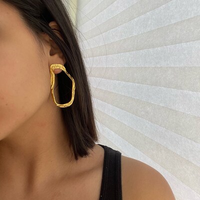Irregular Gold Hoop Earrings Abstract Metal Earrings Modern Art ...