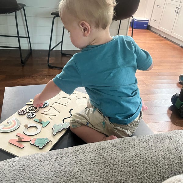 Personalized Wooden Busy Board Name Puzzle, First Birthday Gifts for ...