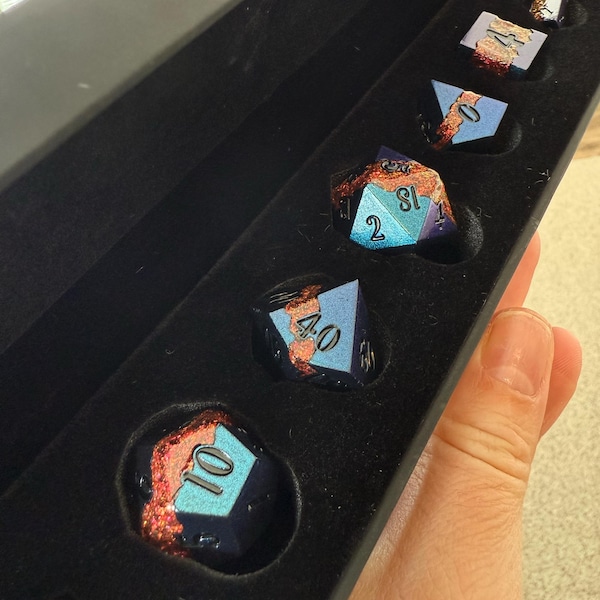 Green Blue Resin Full Set Dnd Dice Roleplay D20 Swirls With Gold Foil ...