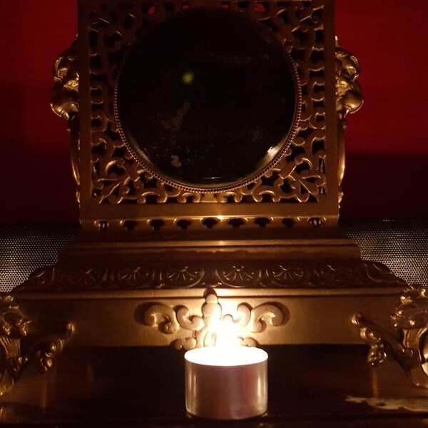 Witch's Familiar Crystal Ball. Obsidian Scrying Orb on a Vintage Brass ...