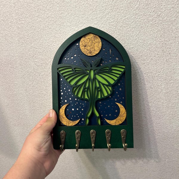 Luna Moth Keyholder, Keychain Holder for Wall, Enchanting Decor, Boho ...