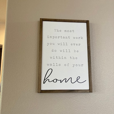 The Most Important Work Wooden Signs Living Room Decor Framed Wood ...