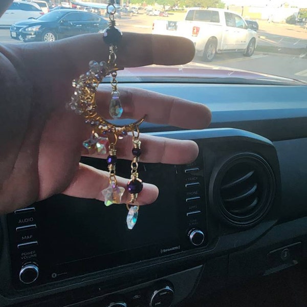 Moon Car Charm, Gold Car Decor, Purple Car Charm, Sparkly Car Charm ...