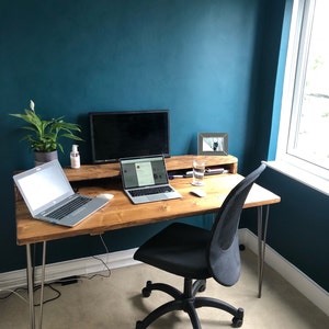 Rustic Computer Desk and Monitor Shelf with INDUSTRIAL LEGS | Etsy