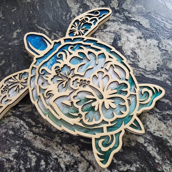 Custom Laser Cut Sea Turtle Wall Art: Hawaiian Hibiscus Decor - Etsy