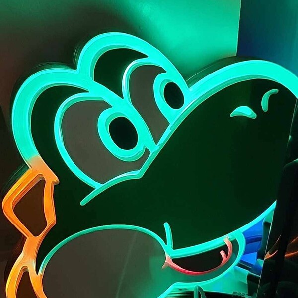Yoshi Sign , Neon Like , Yoshi Light Art , Wall Decor, Yoshi Colored ...