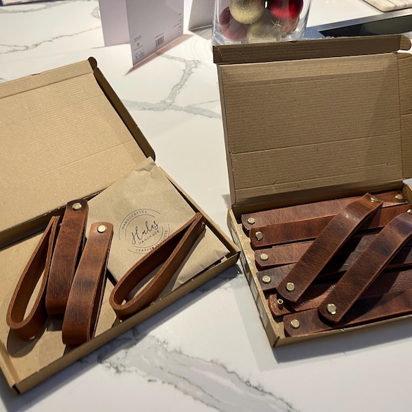 Thick Flat Leather Drawer Handles Leather Cabinet Pulls Leather Knob Leather Loop Pulls Scandi ...