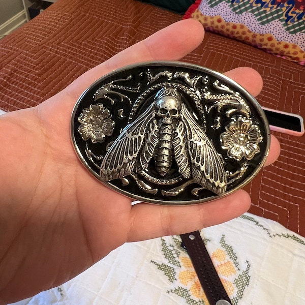 Large Dead Head Moth Belt Buckle - Metal Insect Death Goth Punk Retro ...
