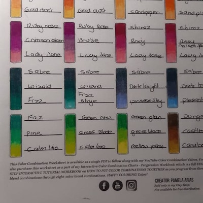Colored Pencil Combinations Worksheet Three Color Blend - Etsy