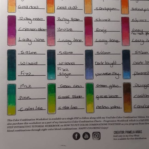 Colored Pencil Combinations Worksheet - Three Color Blend - Etsy