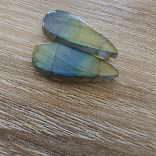 Natural Multi Labradorite Pair Cabochon Loose Gemstone Cut Pendant Size ...